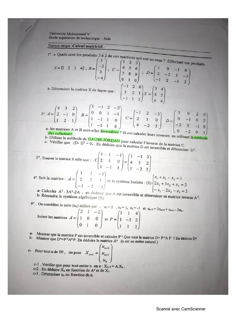 TD des matrices | PDF TD des matrices | PDF