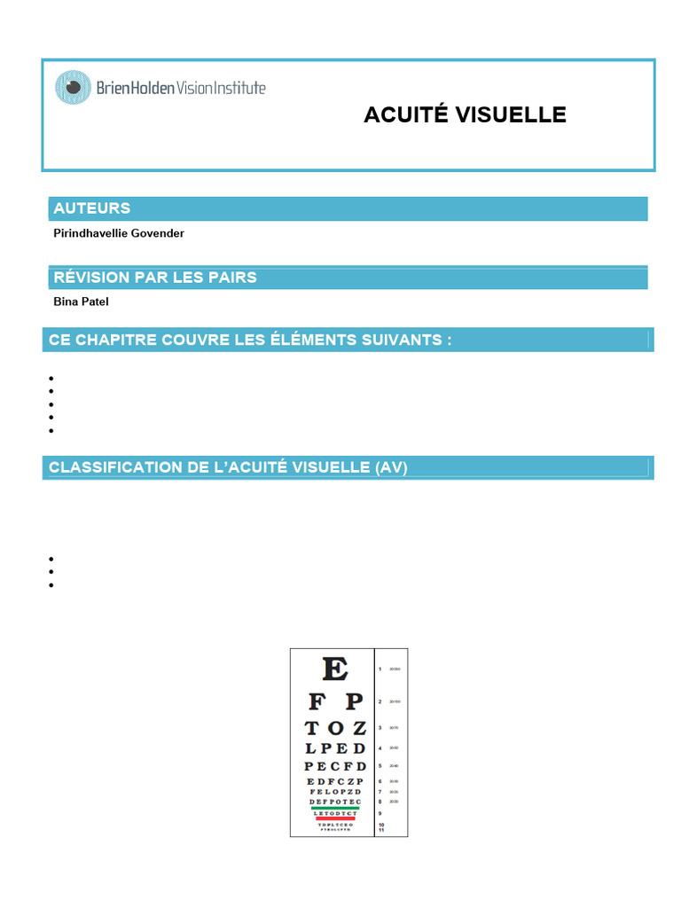 Mesure et Notation de l'Acuité Visuelle | PDF | Acuité visuelle ...