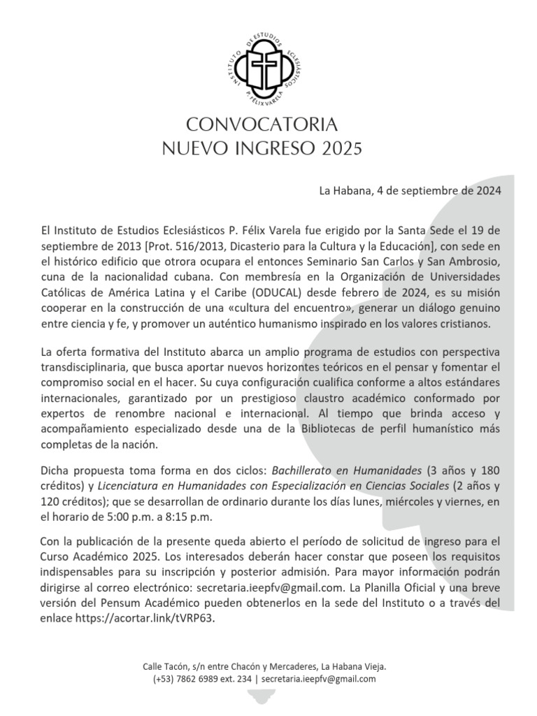 Convocatoria de Nuevo Ingreso 2025 (A) | PDF