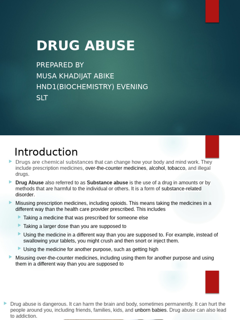 Musa Khadijat Presentation | PDF | Substance Abuse | Drugs
