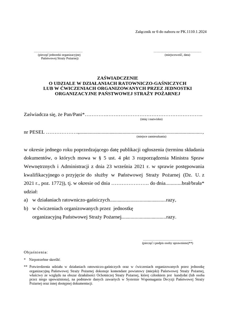 Zał NR 6 - Zaświadczenie o Udziale W Działaniach | PDF