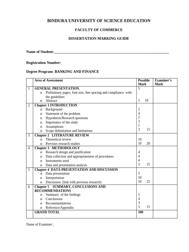 Marking Guide Dissertation | PDF | Methodology | Data Marking Guide Dissertation | PDF | Methodology | Data