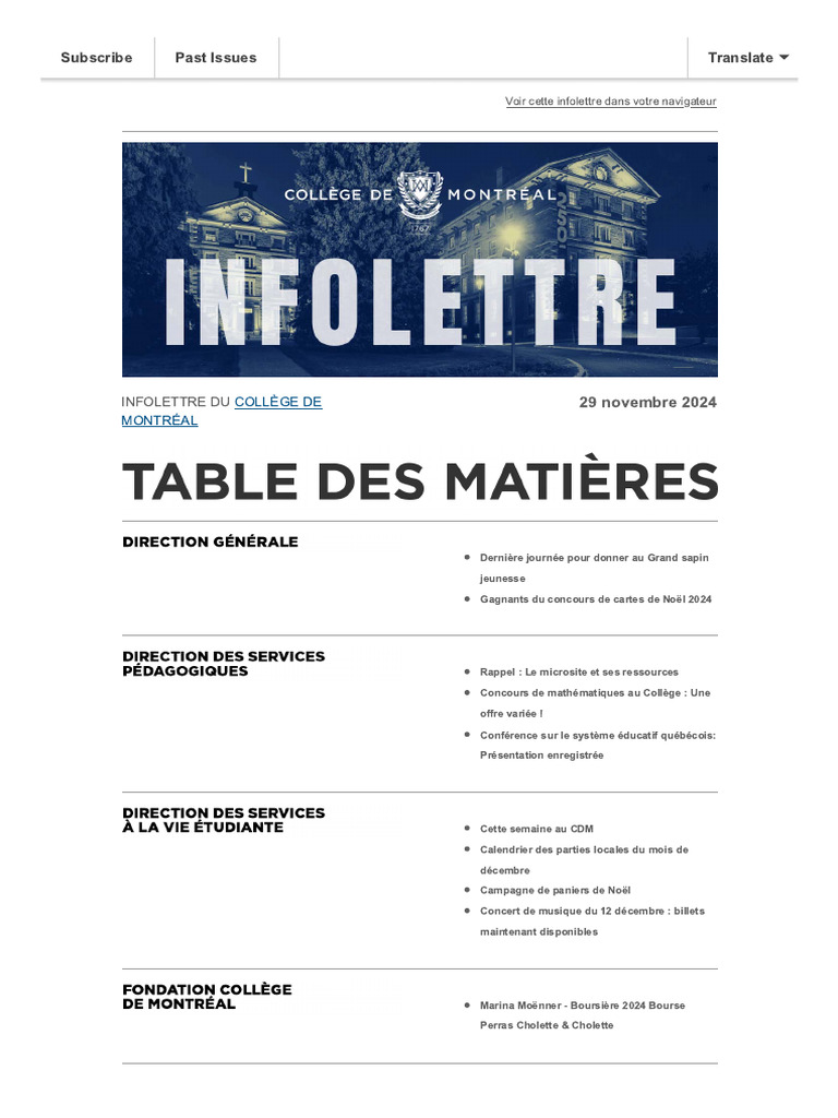 Infolettre du CDM - 29 novembre 2024 | PDF