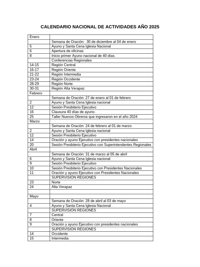 Calendario 2025 Actualizado | PDF