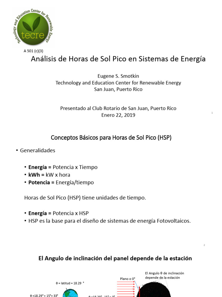Análisis de Horas de Sol Pico en Energía Solar | PDF | Vatio | Metrología