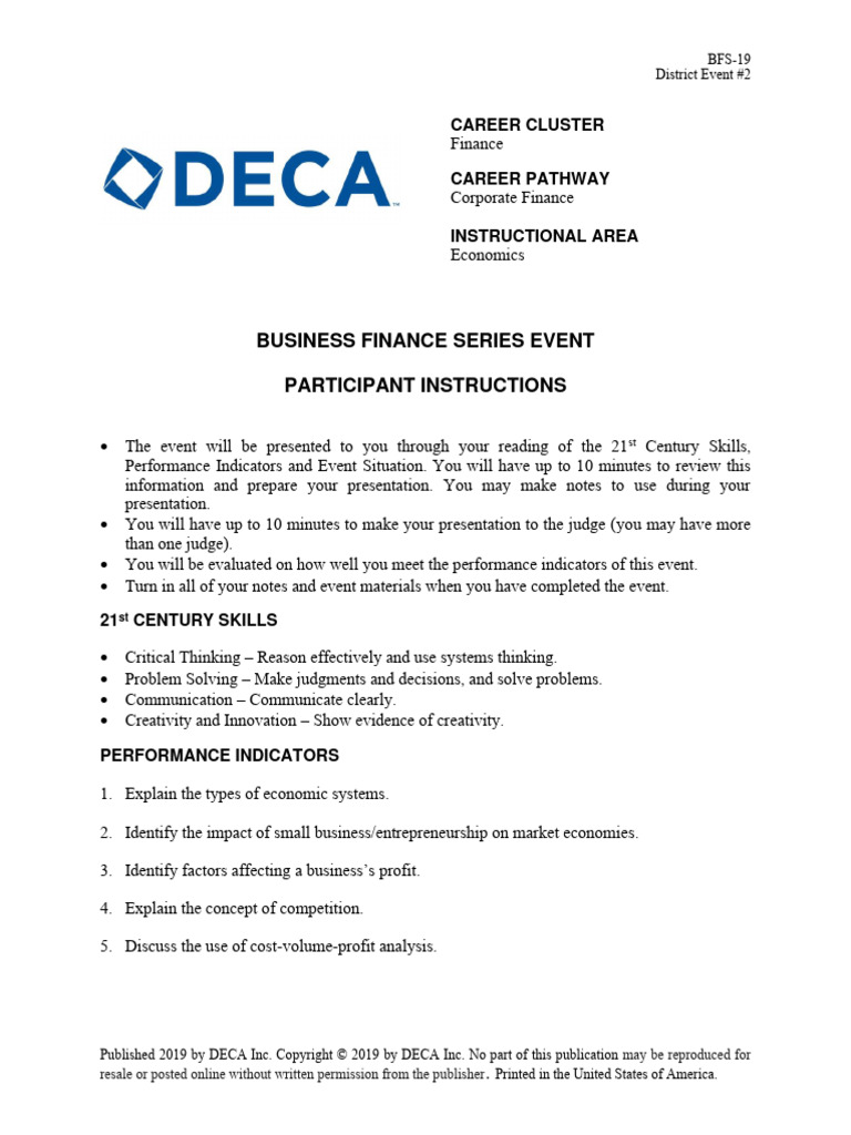 DECA BFS 2019 Regionals 2 | PDF | Economics | Business Economics