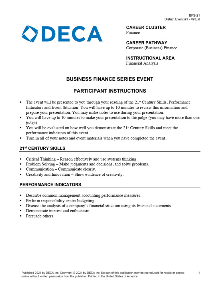 DECA BFS 2021 Regionals | PDF | Revenue | Net Income