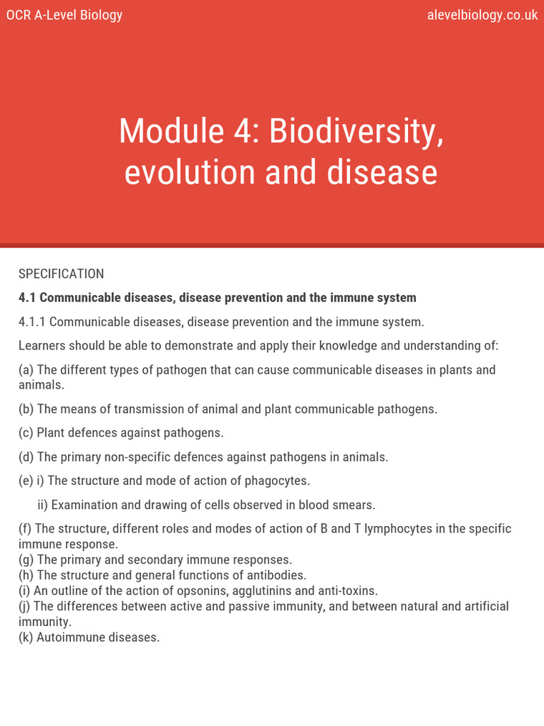 Module 4 Biodiversity Evolution and Disease | PDF | Immune System | Antibody