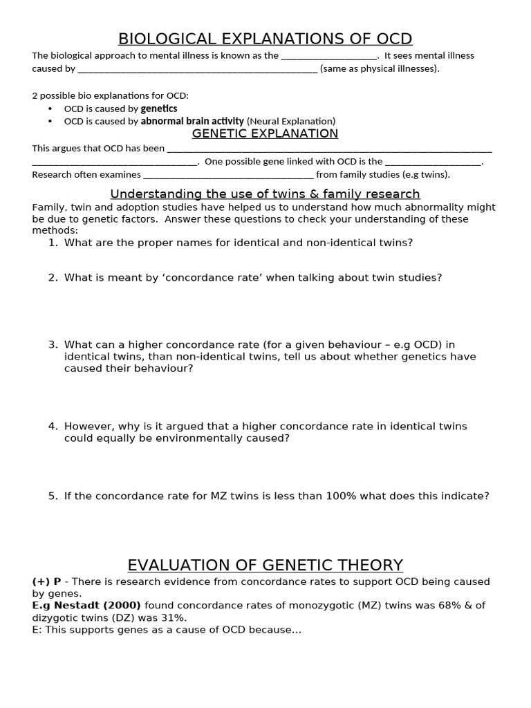 Notes Sheet Explanations of Ocd 1 | PDF | Twin | Obsessive–Compulsive ...