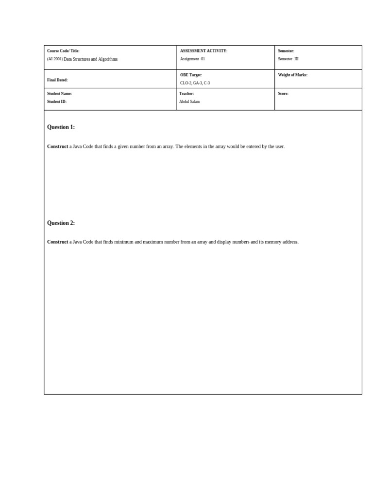 Assignments 01 DS | PDF