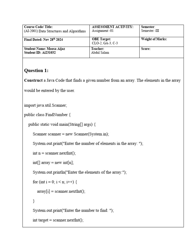 Assignments 01-DS-Ai231032 | PDF | Software Development | Computer Engineering