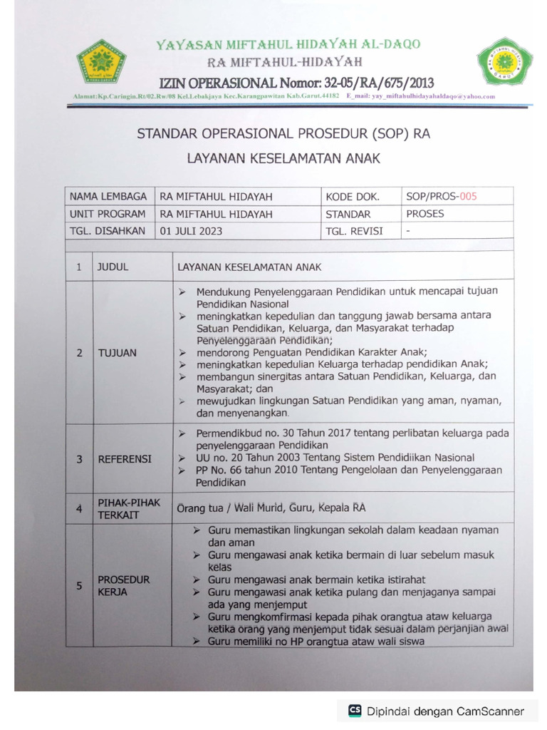 Sop Keselamatan Anak | PDF