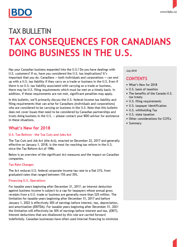 Tax-Consequences-for-Canadians-Doing-Business-in-the-US | PDF | Taxes ...