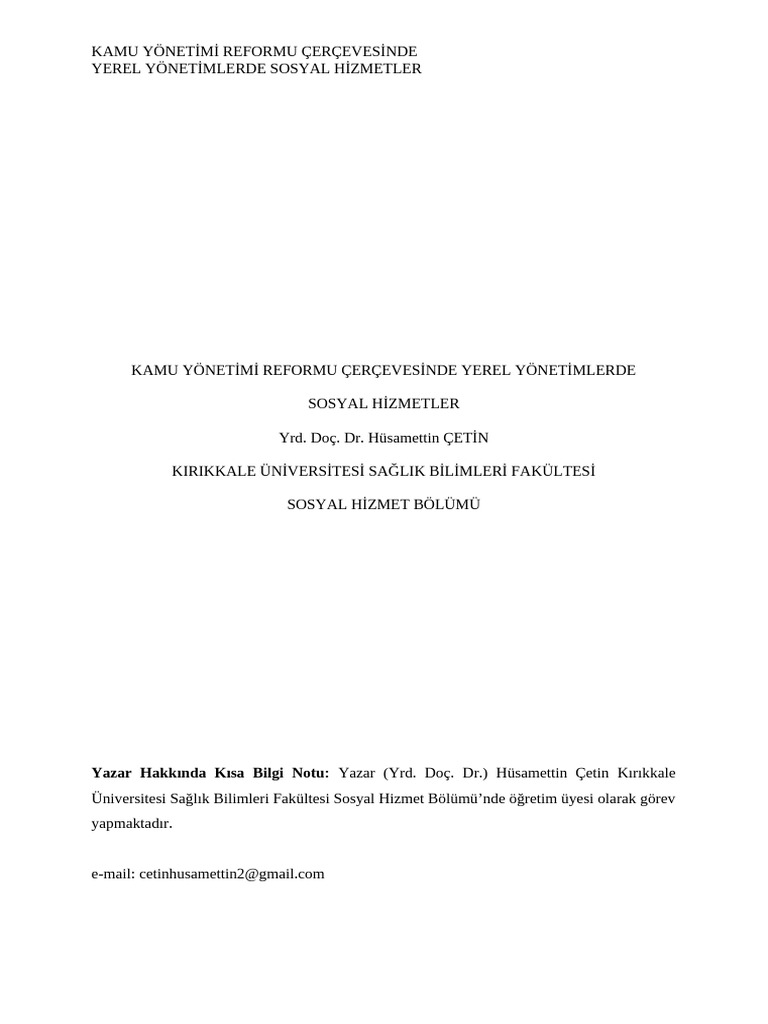 Kamu y - Net - M - Reformu - Er - Eves - Nde Yerel y - Net - Mlerde Sosyal H - Zmetler (#289169 ...