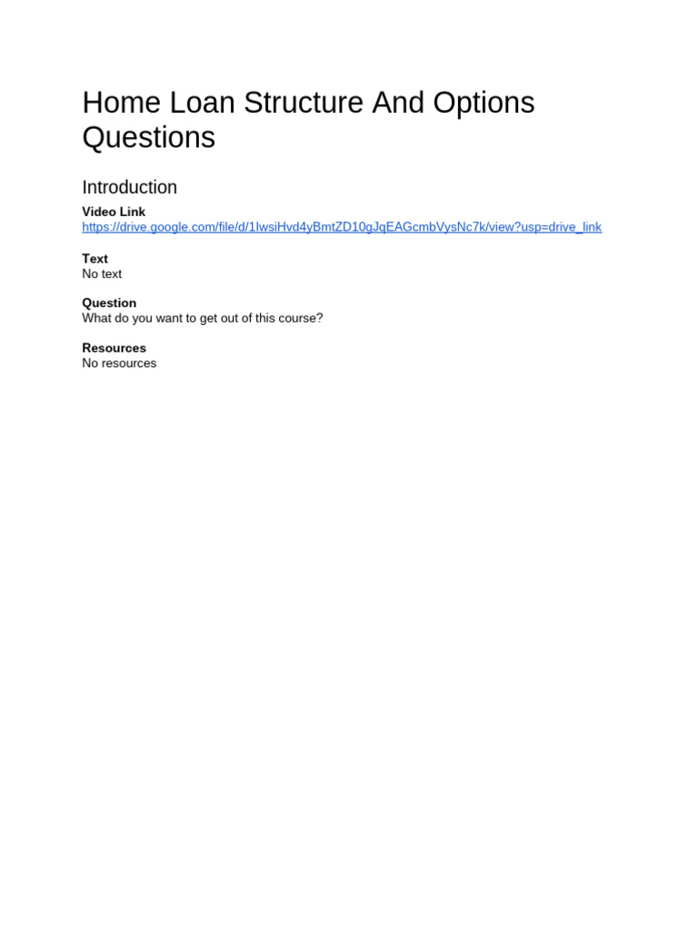 Home Loan Structure And Options Questions | PDF