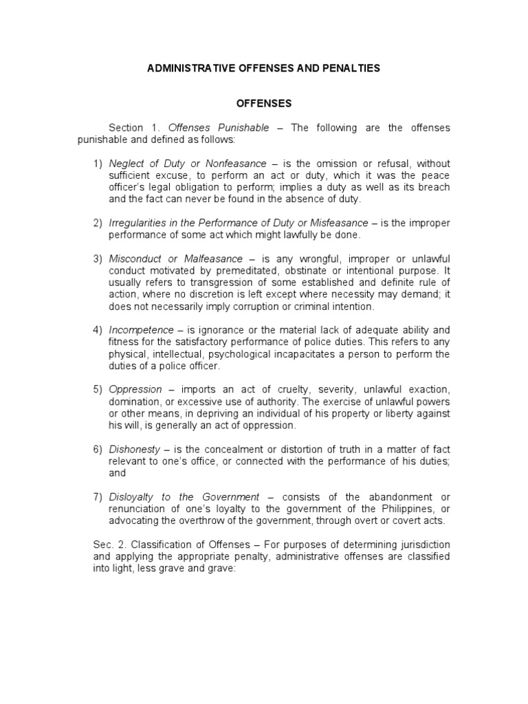 Administrative Offenses And Penalties Pdf Police Officer Police