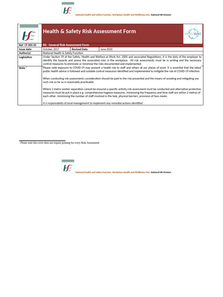 General Risk Assessment Form | PDF | Occupational Safety And Health | Risk