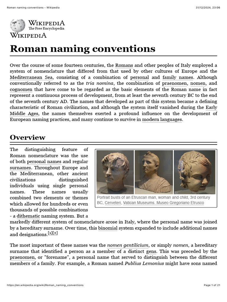 Roman naming conventions | PDF | Augustus | Classical Antiquity