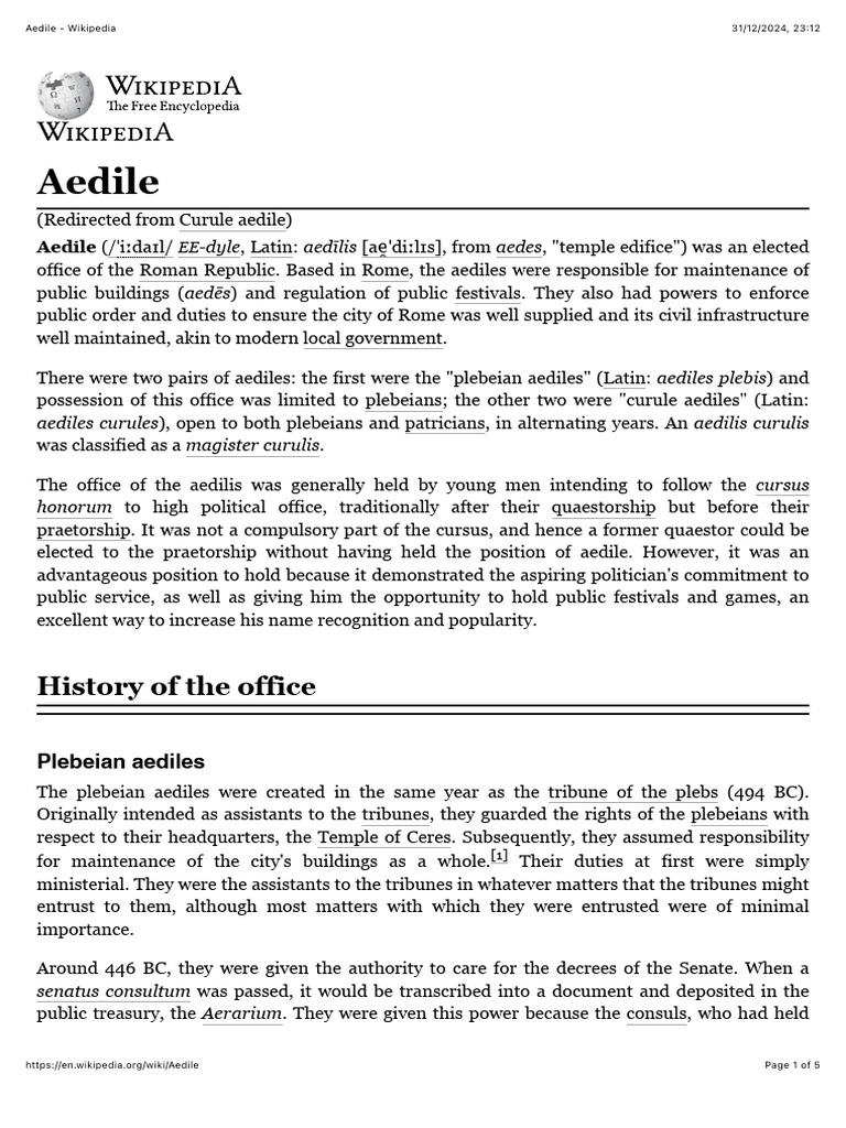Aedile | PDF | Classical Civilizations | Ancient Roman Titles
