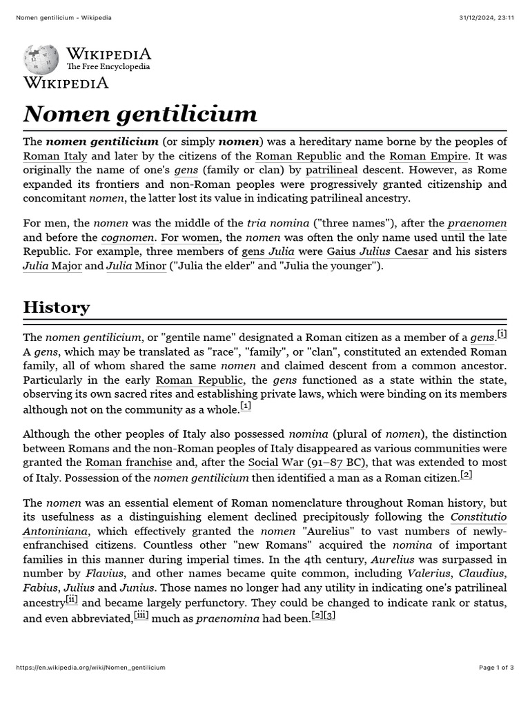 Nomen gentilicium | PDF | Ancient Rome
