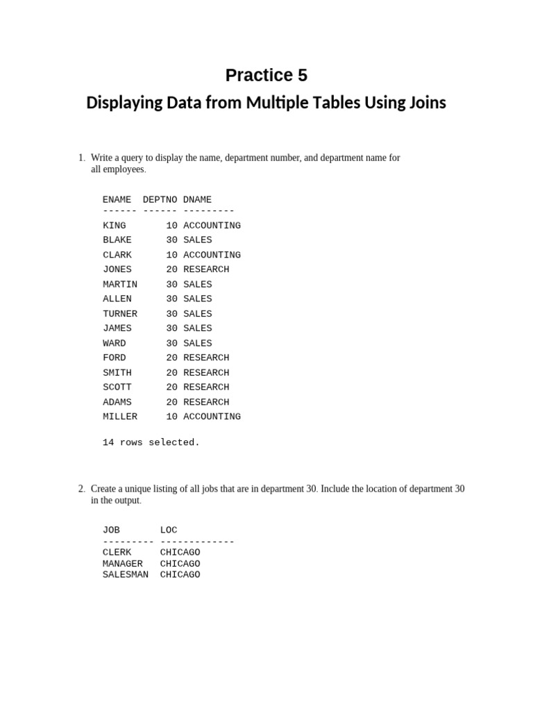 Practice 5 - Querying Multiple Tables | PDF | Data Management | Databases