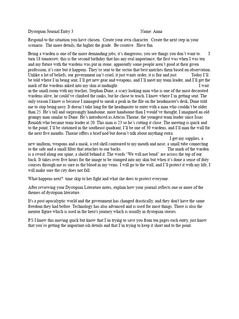 Dystopian Journal Entry 2 | PDF