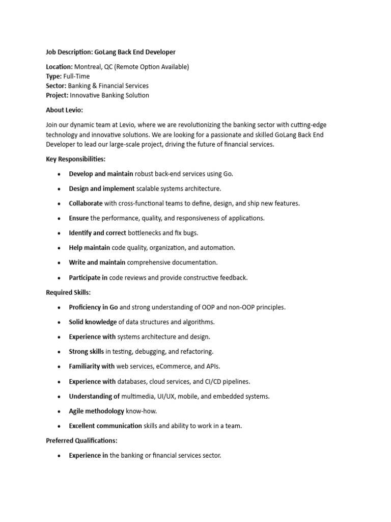 Job Description - GoLang Position | PDF | Software Development | System