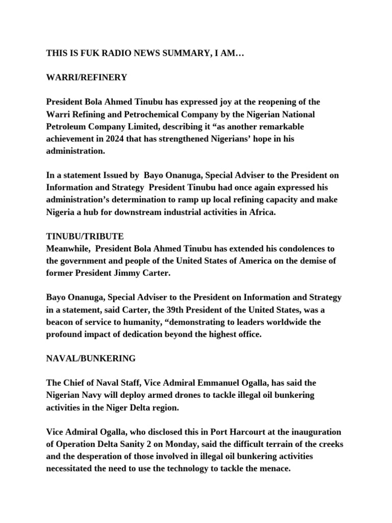 NEWS SUMMARY 31 12 24 | PDF | Nigeria