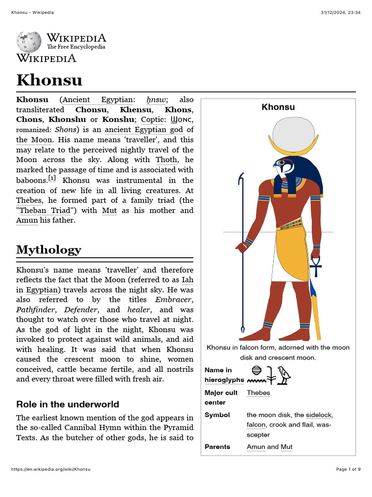 Khonsu | PDF | Ancient Egyptian Religion | Egyptian Mythology
