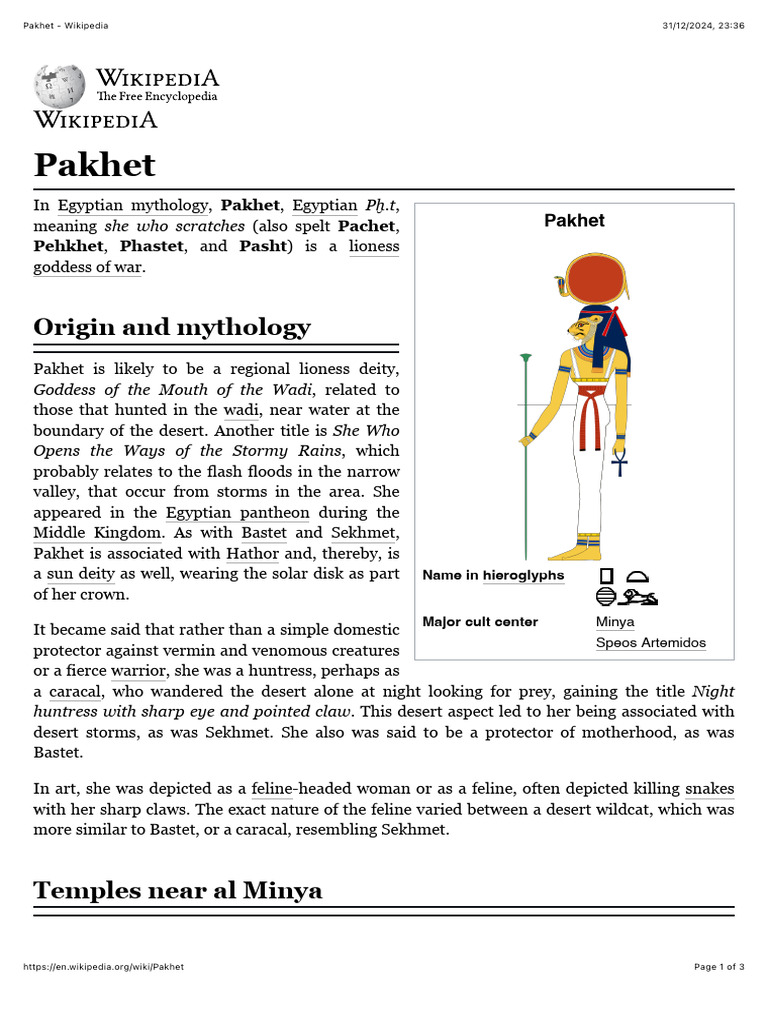 Pakhet | PDF | Ancient Egypt | Ancient Egyptian Religion