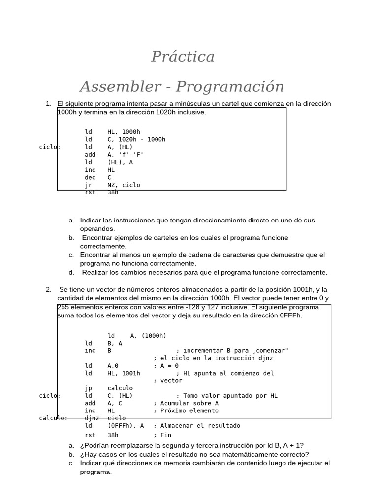 Práctica Assembler - Programacion | PDF | Cadena (informática) | Datos ...