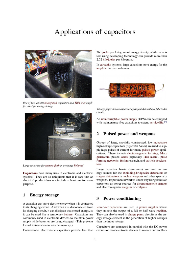 Key Applications of Capacitors | PDF | Capacitor | Electric Power