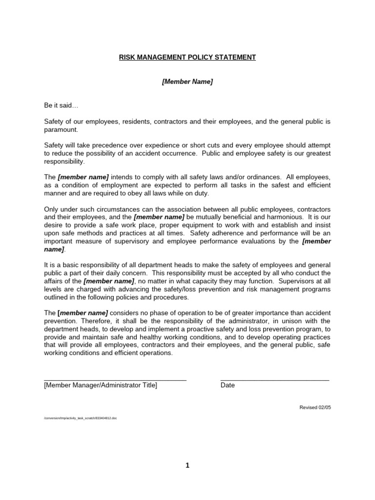 Risk Management Policy Statement (Feb 2005) | PDF | Risk Management ...