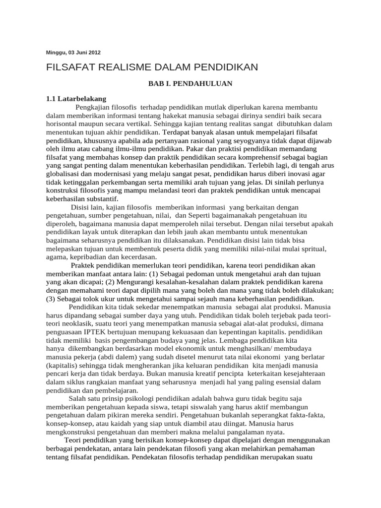 Filsafat Realisme Dalam Pendidikan | PDF