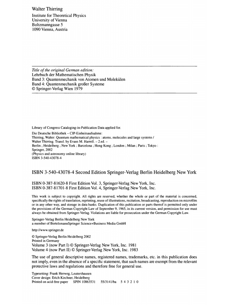 Walter E Thirring - Quantum Mathematical Physics - Atoms, Molecules and ...