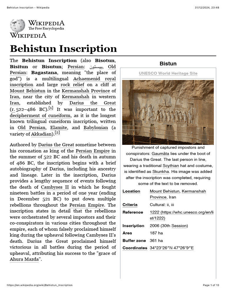 Behistun Inscription | PDF | Ancient Asia | Ancient History