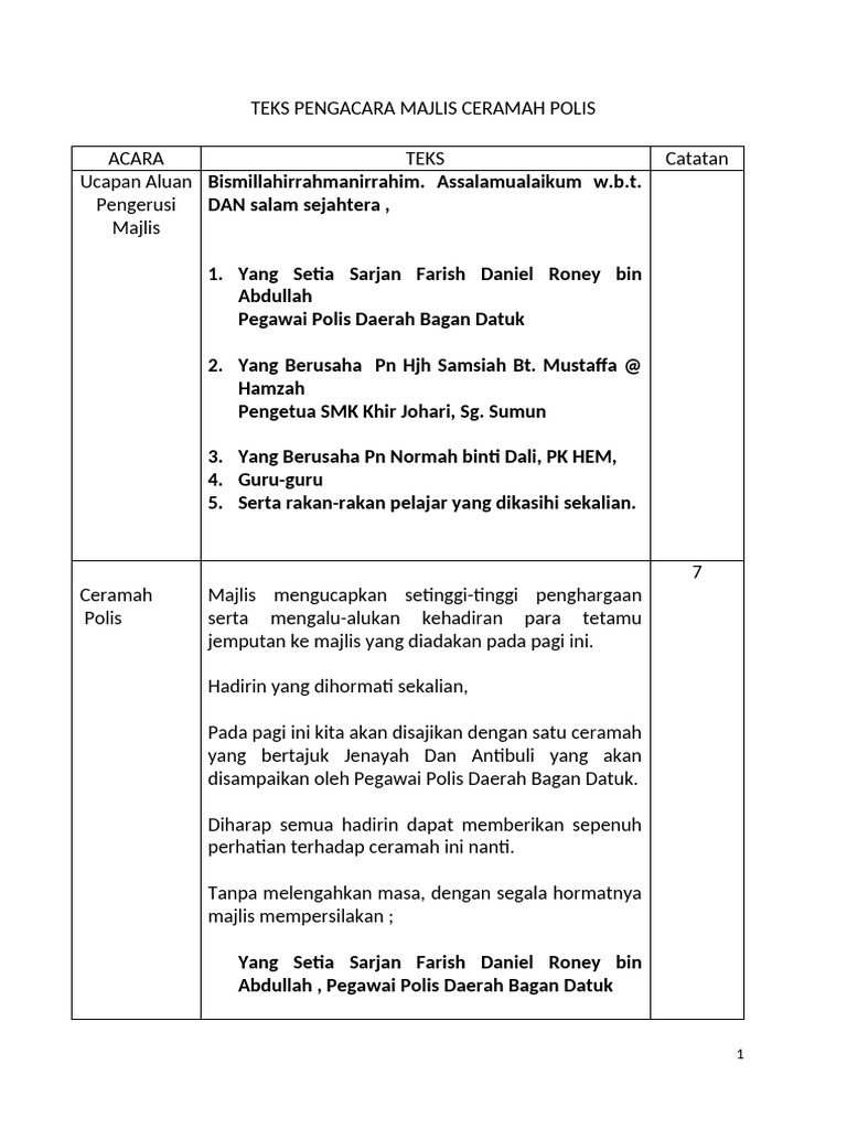 Teks Pengacara Majlis Polis | PDF