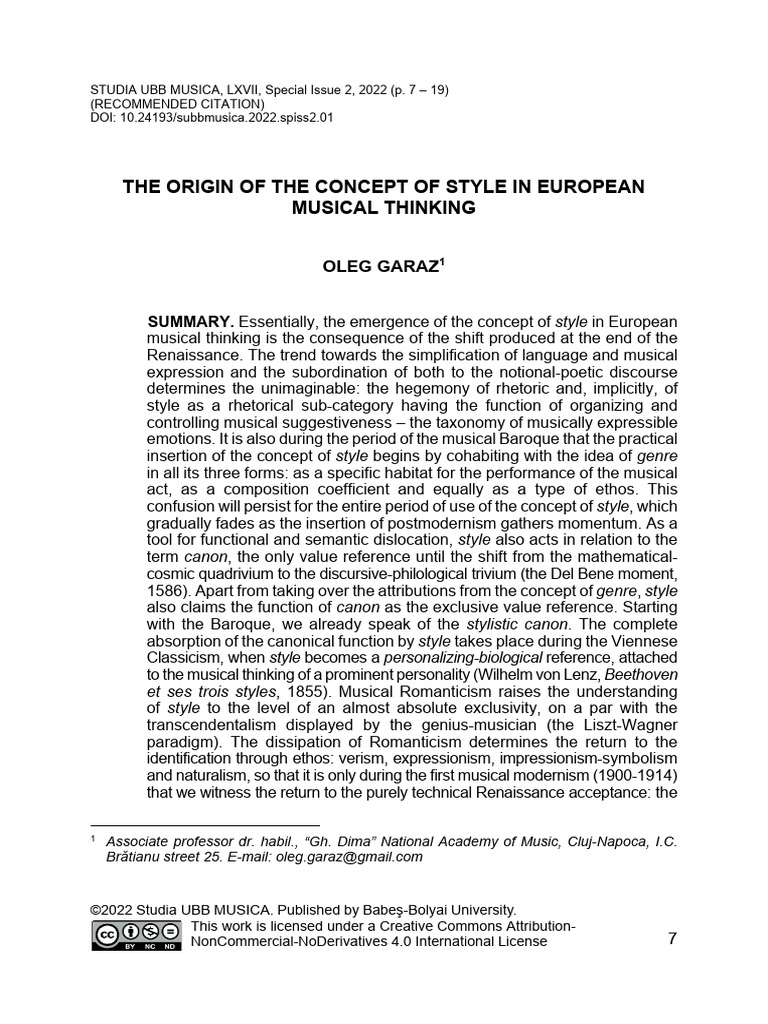 The Origin of The Concept of Style in European Musical Thinking | PDF ...