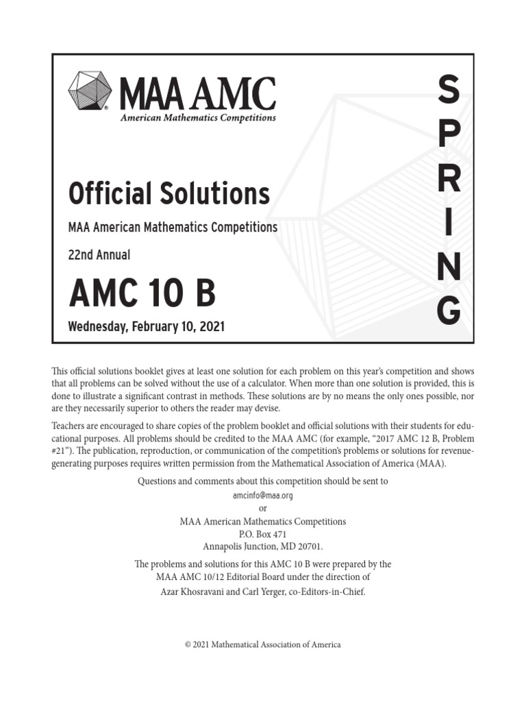 AMC10 2021B 答案 | PDF | Mathematics
