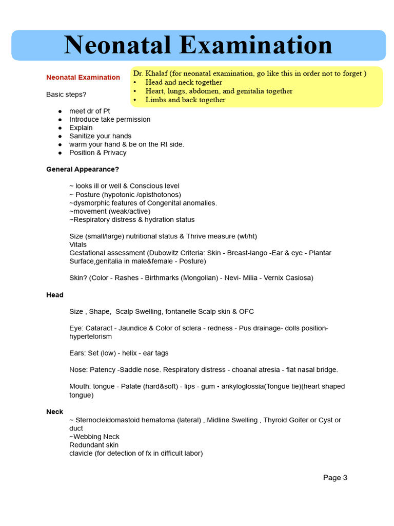 7 Neonatal Examination | PDF | Human Anatomy