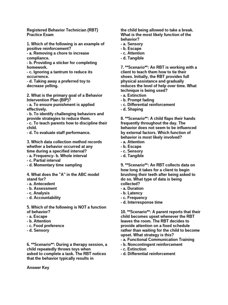 RBT Practice Exam | PDF | Reinforcement | Behaviorism