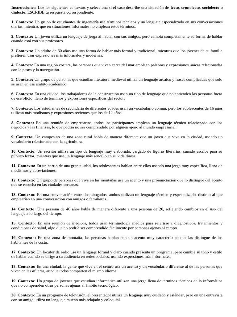 lecto, cronolecto, sociolecto o dialecto 2DO | PDF | Comunicación ...