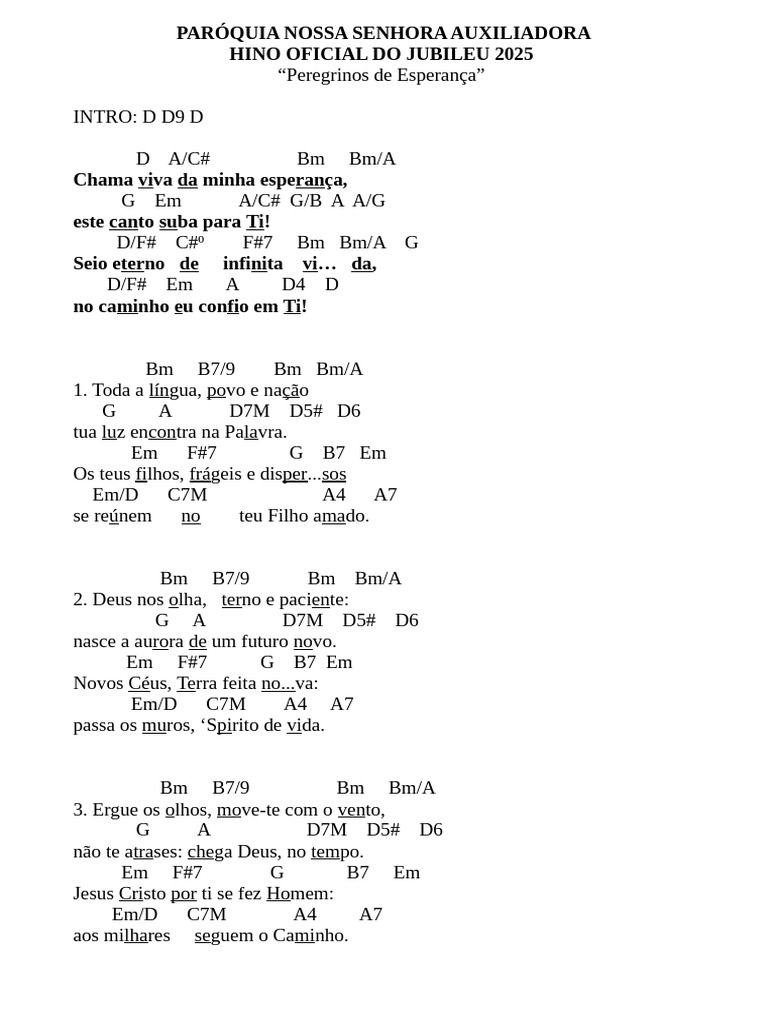 Hino Oficial Do Jubileu 2025 - Cifra | PDF