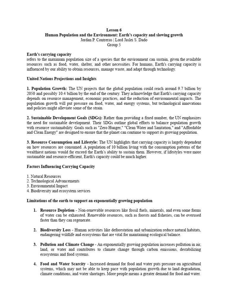 Human Population and The Environment Earths Carrying Capcity and ...