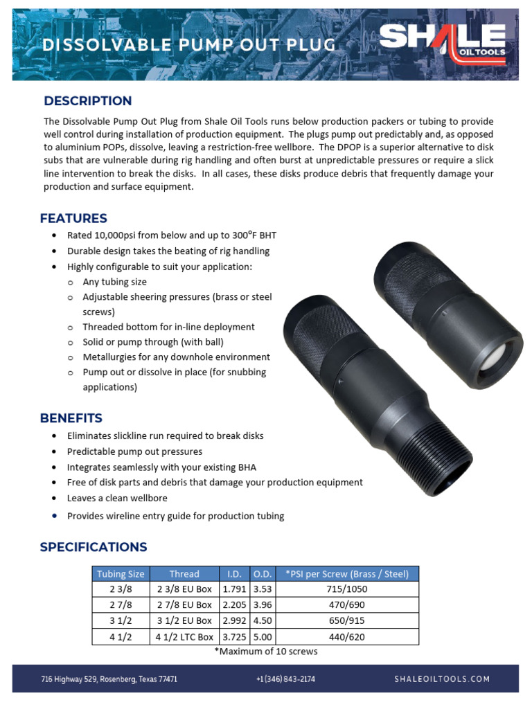 Dissolvable Pump Out Plug Benefits | PDF