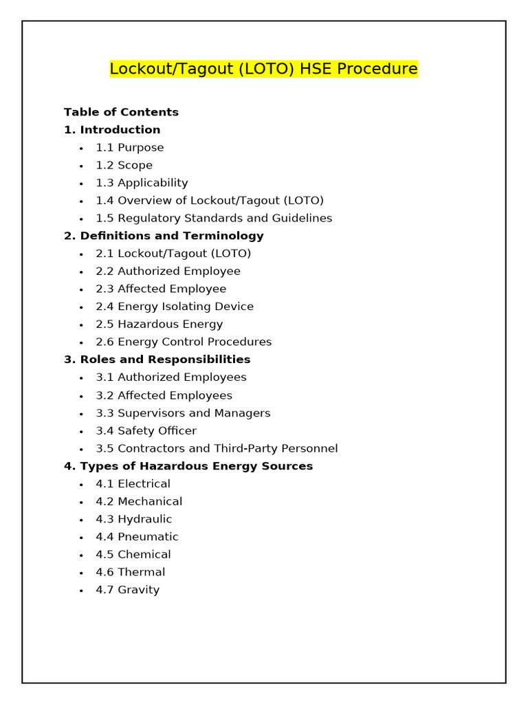 Lockout Tagout LOTO HSE Procedure | PDF | Labor Relations | Workplace