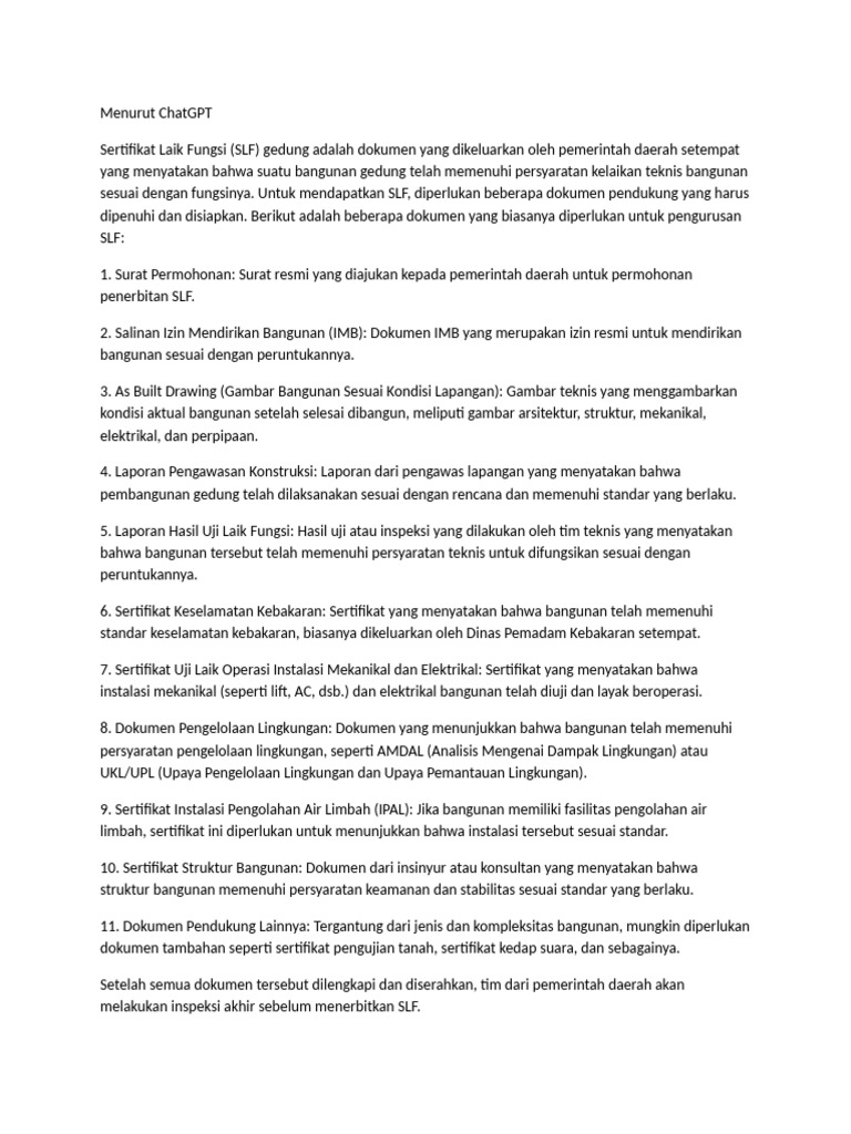 Proses Pengurusan Sertifikat Laik Fungsi | PDF