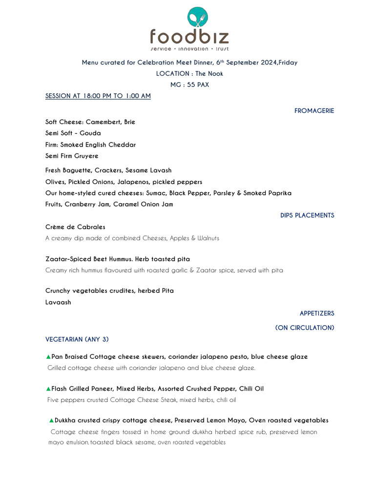 Celebration Meet Dinner, The Nook | PDF | Curry | Thai Cuisine