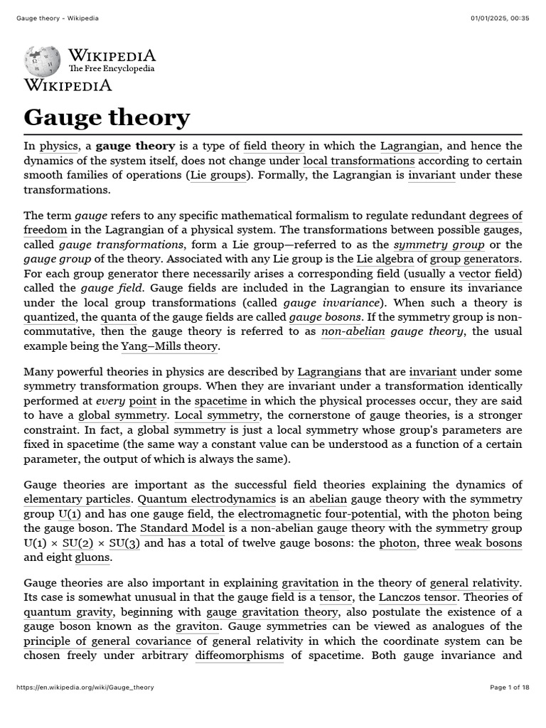 Gauge theory | PDF | Gauge Theory | Field (Physics)