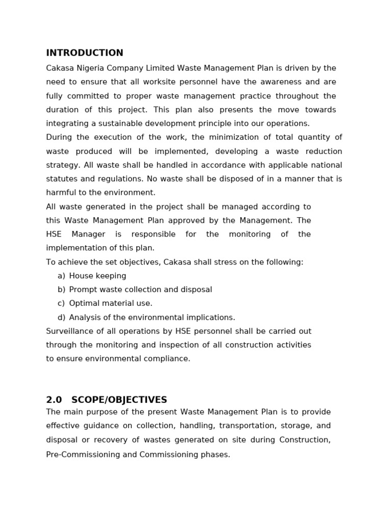 Waste Management Plan (NDPR) | PDF | Waste | Waste Management